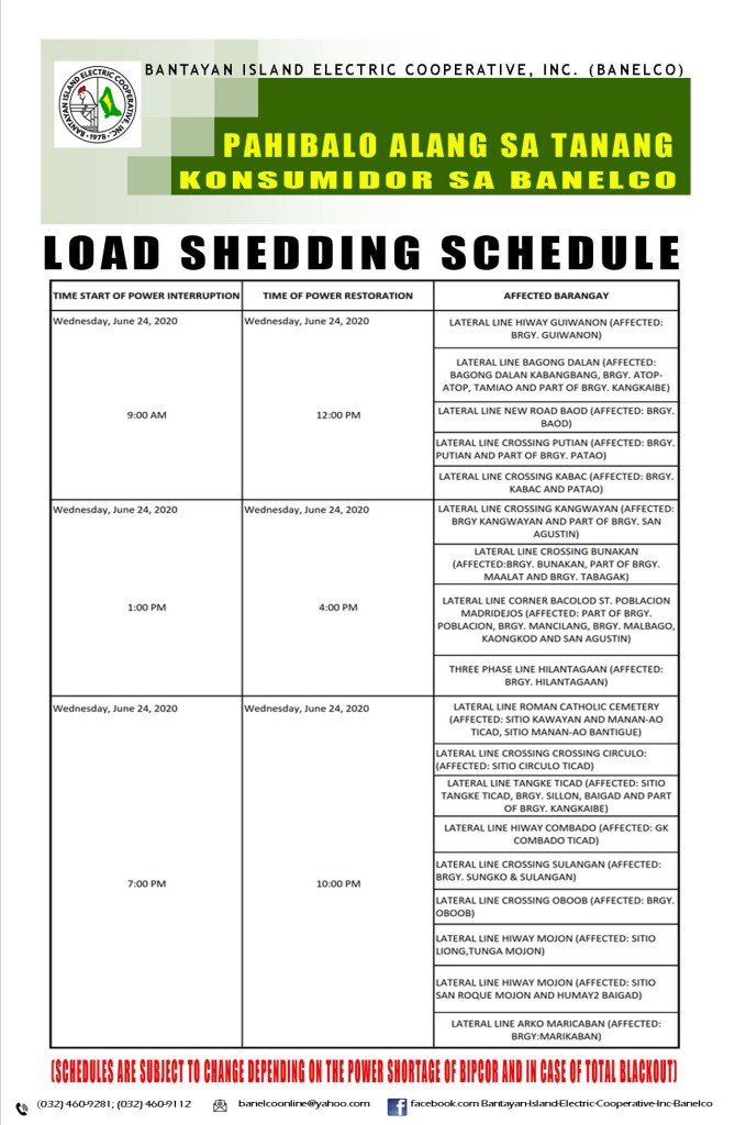 Load Shedding Schedules – Bantayan Electric Cooperative, Inc