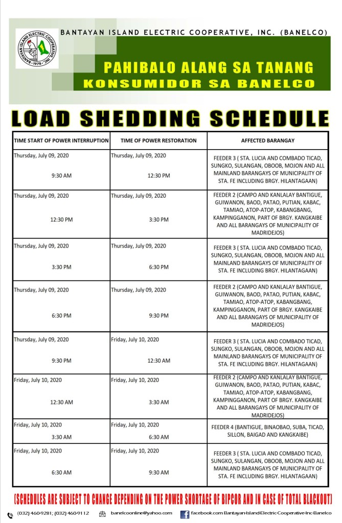 Load Shedding Schedules – Bantayan Electric Cooperative, Inc